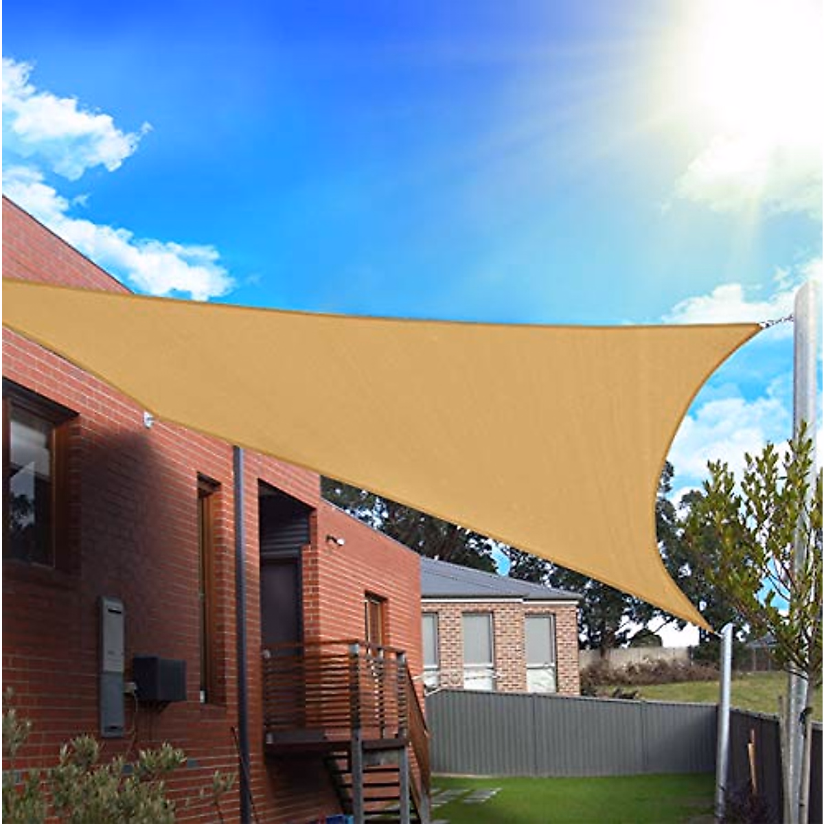FLY HAWK Patio Sun Shade Sail Canopy, Retractable Awning Rectangle 6' x 8' Patio Sunshade Cover Canopy - Durable Fabric Cloth for Outdoor Garden Yard Pond Pergola Sandbox Deck Courtyard - Sand Color