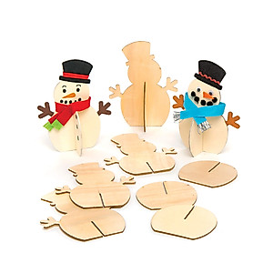 Baker Ross AT158 Wooden Stand-up 3D Snowmen - Pack of 6, Christmas Arts and Crafts