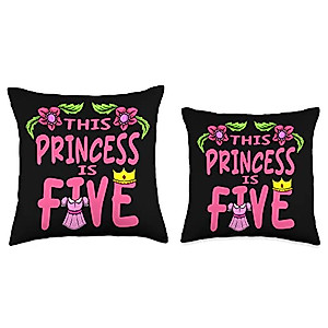 5 Year Old Princess Birthday Gifts Girls Kids Princess Girls 5 Years Birthday Crown Kids Throw Pillow, 18x18, Multicolor