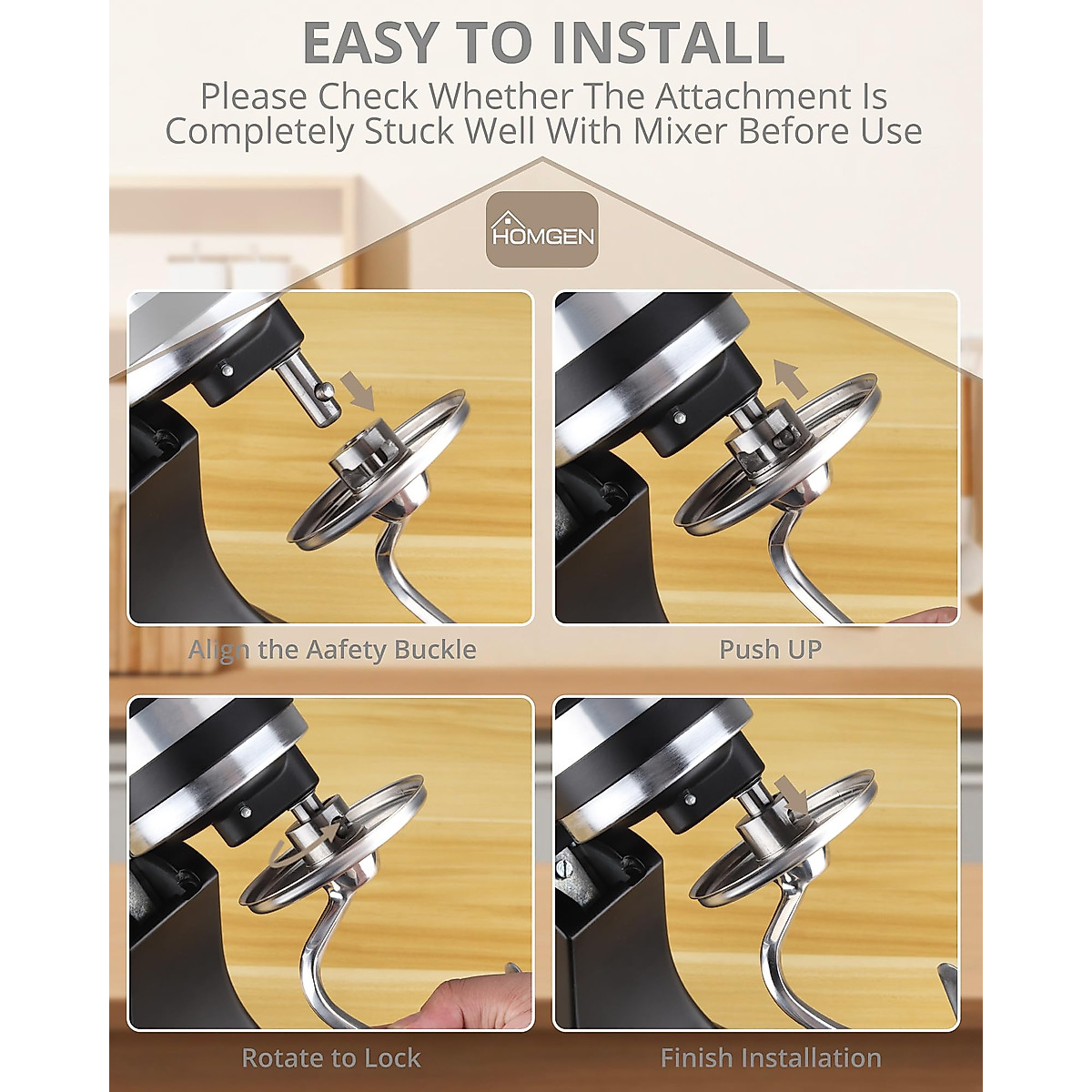 Dough Hook for Kitchenaid Mixer, HOMGEN Original Stainless Steel Spiral Dough Hook Attachment Fit for 4.5-5 QT Bowl Tilt-Head Stand Mixers Rustproof Bread Dough Hook Attachment Support Dishwasher Safe