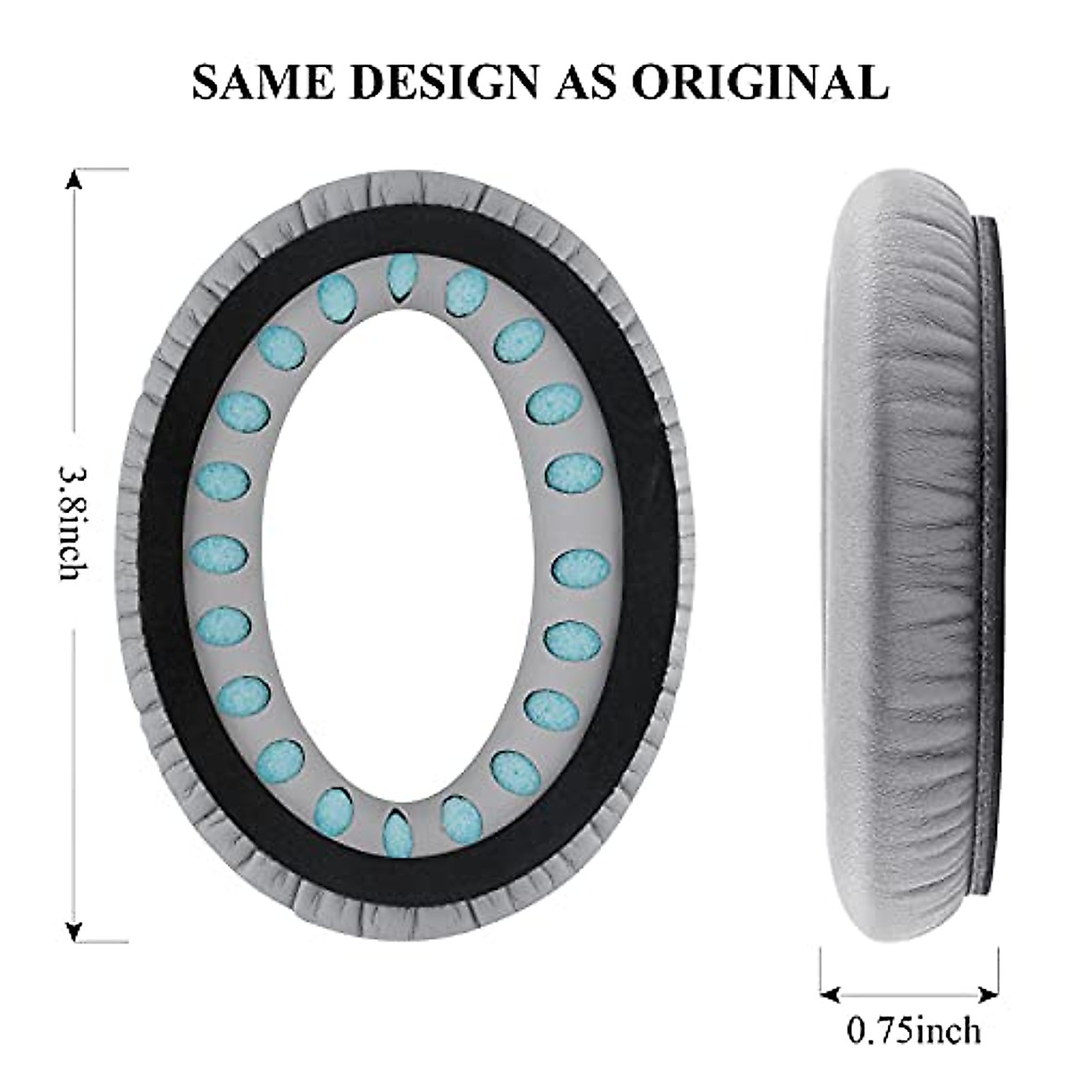 Replacement Ear Pads for Bose Quiet Comfort 35, Ear Pads Cushions Compatible with Bose QC 35/35 II Headphones Made of Premium Protein Leather Memory Foam (Light Grey)