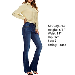 VIPONES Jeans for Curvy Women High Rise Bell Bottom Dark Blue Jeans(109,Size 14)