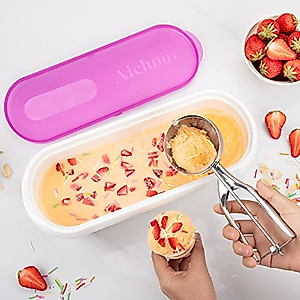 2 Quart Large Ice Cream Container with Lid and Stainless Steel Scoop, Double layer Freezer Storage Container Tub for sorbet and frozen yogurt or gelato, BPA FREE, Dishwasher Safe-Purple Lid