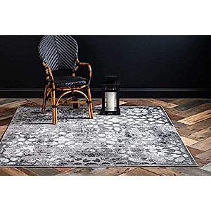 Unique Loom Sofia Collection Area Rug - Larvotto (6' 1" Square, Dark Gray/ Ivory)