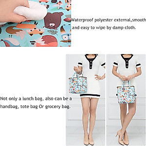 Evergoo Lunch Box for Men Women, Reusable Waterproof Adult Lunch Tote Bag, Cute Thermal Lunch Cooler Bags for Office Work Hiking Outdoor Picnic Beach Travel-Blue Zoo