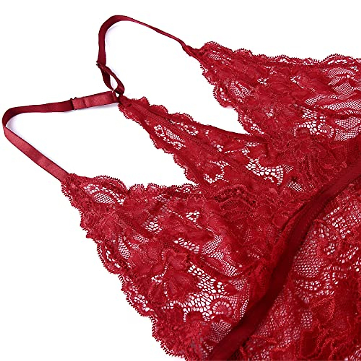 Gladiolus Sexy Womens Lingerie Strap Lace Mini Dress Babydoll Teddy Nightwear Dark Red S