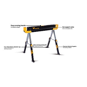 WORKESS Saw Horses 2 Pack Folding, 2600 Lbs Load Capacity & 24-32 Inch Adjustable Height Heavy Duty Sawhorse Table with 2x4 Support Arms, Portable Folding Legs and Easy Grip Handle for Woodworking