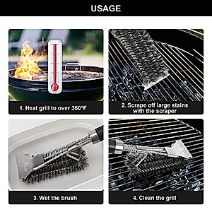 Grill Brush for Outdoor Grill. Safe Stainless Steel BBQ Accessories for Grill Cleaning. 2 Packs,3 Hooks Included.