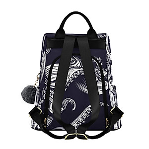 ALAZA Hand Drawn Octopus Animal Navy Blue Backpack Purse for Women Anti Theft Fashion Back Pack Shoulder Bag