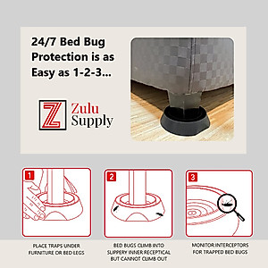 Zulu Supply Bed Bug Interceptors, Traps, 12 Pack, Black, Bedbug Monitor, Insect Detector for Bed Legs or Furniture