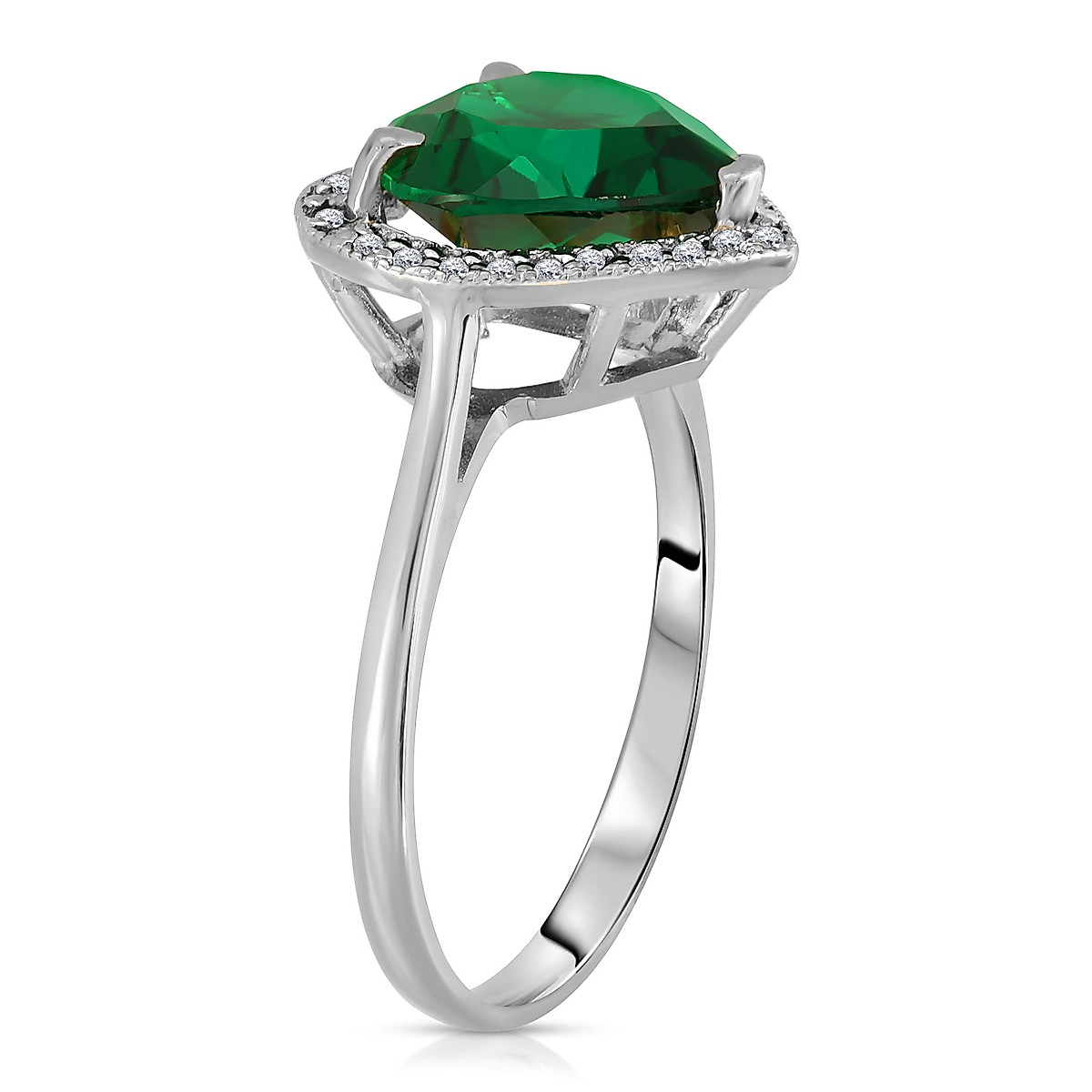 Galaxy Gold GG 2.89 Carat Total Weight 14K Solid White Gold Emerald Natural Diamonds Halo Ring Brilliant Heart Shape Cut and Round Diamonds Anniversary Engagement Promise Ring (8)