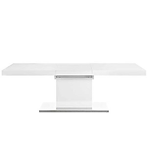 Modway Vector 71" to 95" Contemporary Modern Expandable Dining Table in White Silver
