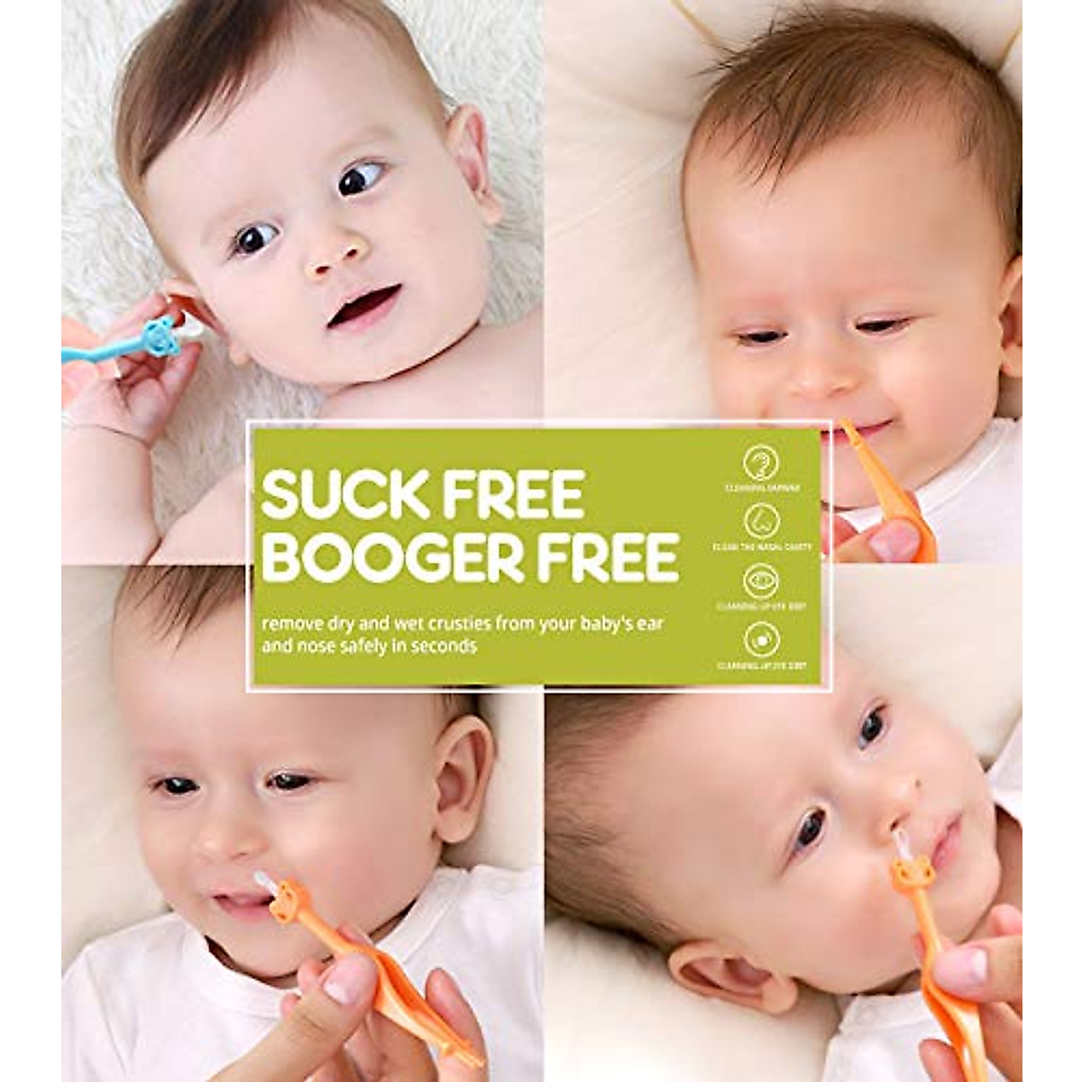 Two Pack 3 in 1 Baby Nose and Ear Gadget, Safe Baby Booger Remover, Nose Cleaning Tweezers, Nose Cleaner for Baby Infants and Toddlers, Dual Earwax and Snot Removal Baby Must Have Items