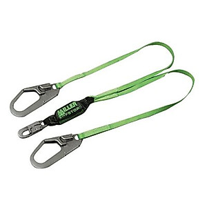 Miller by Honeywell 6' HP Nylon Web Twin-Leg Shock-Absorbing Lanyard with (1) 3/4" Locking Snap Hook, (2) 2-1/2" Locking Rebar Hooks and SofStop Shock Absorber