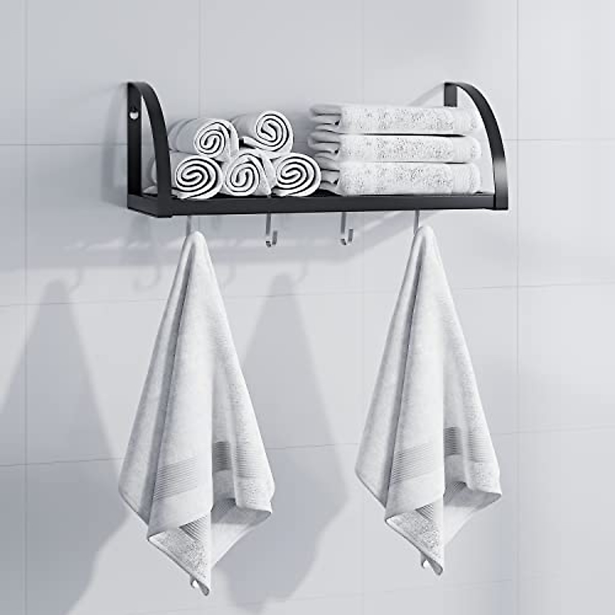 JOIN IRON Floating Wall Shelves Set of 1,Black Floating Shelves, Bathroom Rack with Hook,Wall Shelves for Bathroom/Living Room/Kitchen/Bedroom