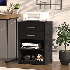 Irontar Nightstand with Charging Station, 2 Drawers End Table with 2 AC Outlets and 2 USB Ports, Wooden Side Table, Bedside Table with Adjustable Open Storage, Bedroom Night Stand, Black BZZ001BE