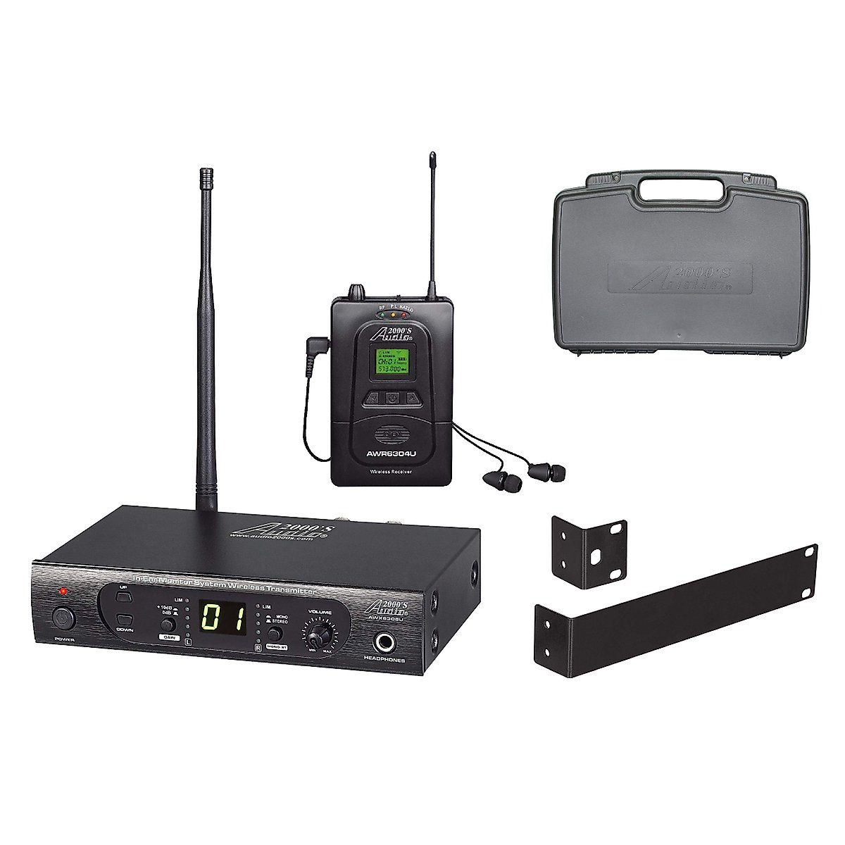 Audio2000'S AWM6308U UHF 100 Selectable Frequency Wireless in-Ear Monitor System with a PVC Carrying Case