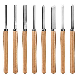 HAUTMEC Professional Wood Turning Chisel 8 pcs Set, Lathe Chisel Set with 2 Skew 1 Spear Point 1 Parting 1 Round Nose & 3 Gouge Tools for Beginners, Hobbyists and Professionals HT0237-WW