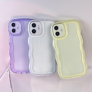 Eiyikof Compatible with iPhone 12 Mini Clear Case,Cute Solid Color Curly Wave Frame Transparent Soft Silicone Anti-Scratch Shockproof Protective Slim Case for Women Girls-Blue