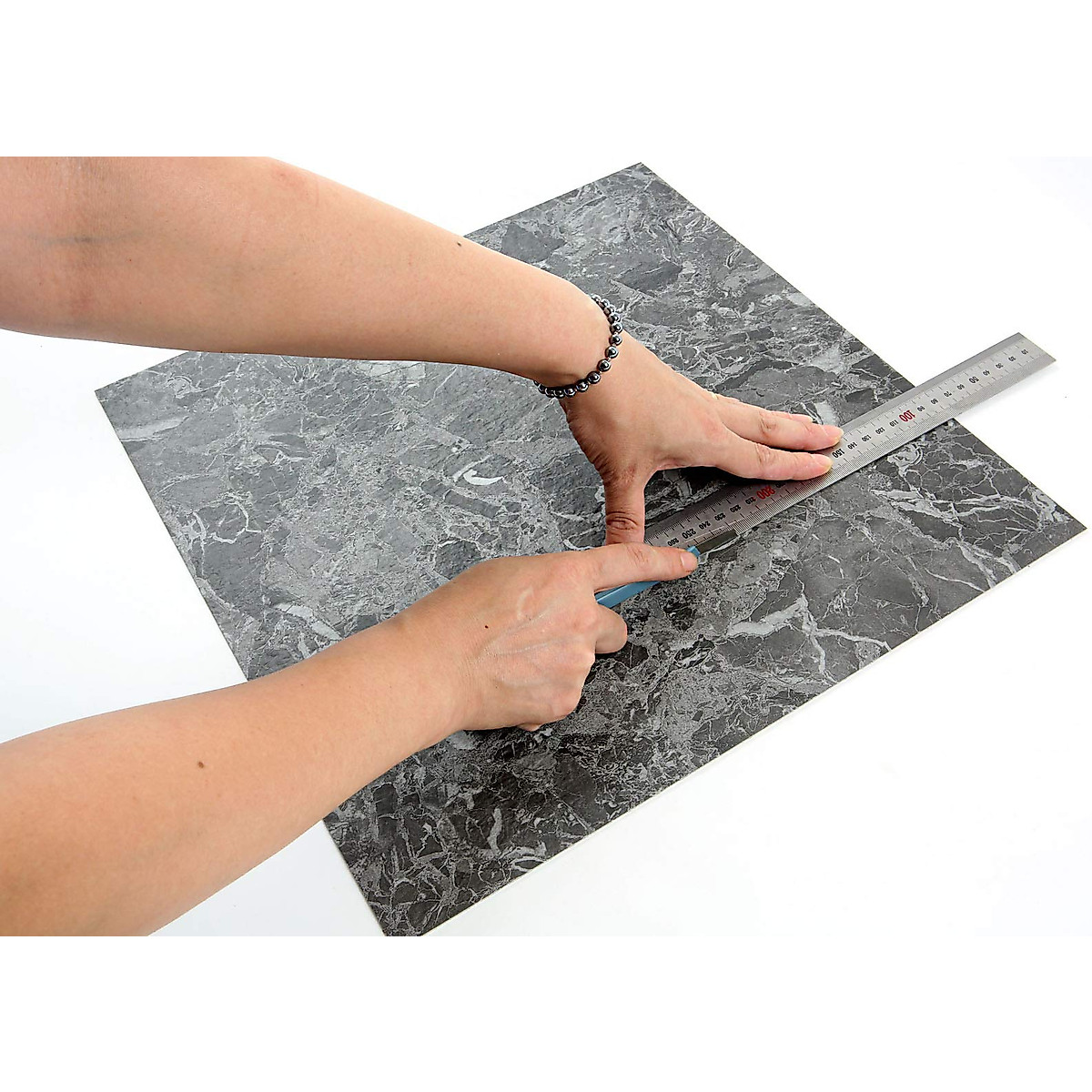 ROSEROSA Peel and Stick Engineered PVC Tiles Marble Granite Pattern Durable Vinyl Flooring (ECK-303 : Square 4 Tiles)