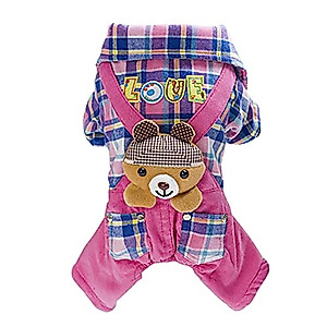 Izefia Dog Coat Cold Weather Coat Windproof Jacket Fleece Warm Dog Sweater Winter Thick Clothes Winter Thick Bear Plaid Shirt Dog Coat for Small Dog Medium Cat Pink XL