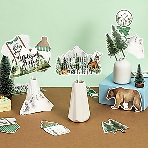 24 Set Adventure Baby Shower Centerpiece Sticks Let the Adventure Begin Baby Shower Decorations Adventure Table Decorations for Woodland Forest Mountain Adventure Baby Shower Party Supplies