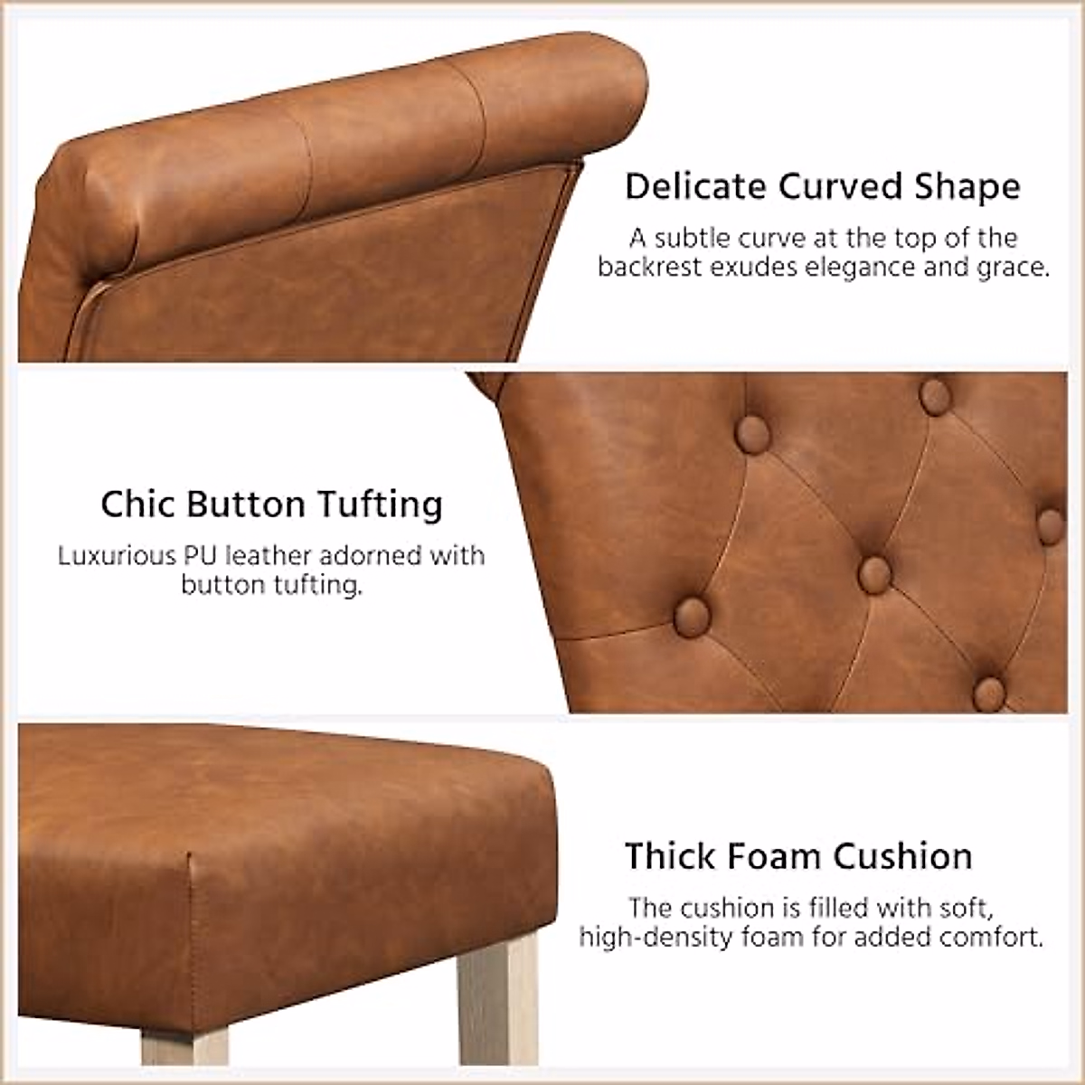 Yaheetech Upholstered Parsons Dining Chairs Set of 6, Faux Leather Button Tufted Chairs with High Back & Padded Seat & Solid Wood Legs for Kitchen Living Room Lounge, Retro Brown