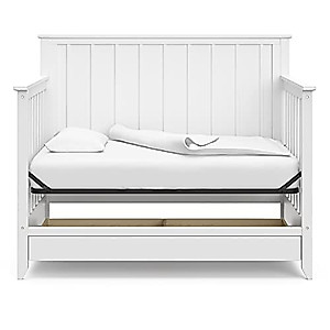 STORKCRAFT Forrest 5-in-1 Convertible Crib with Drawer (White) – GREENGUARD Gold Certified, Crib with Drawer Combo, Full-Size Nursery Storage Drawer, Converts to Toddler Bed, Daybed and Full-Size Bed
