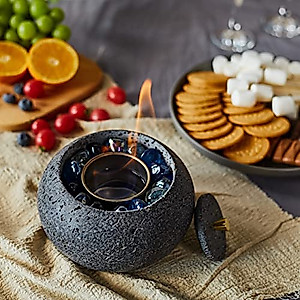 Chilli Cosmos Tabletop Fire Pit Bowl - Lava Stone Personal Mini Fire Pit Fireplace Indoor and Outdoor Use and Smores Maker (Sphere, Black)