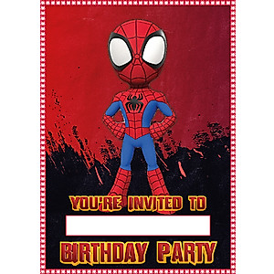 Set of 20 Spidey -Themed Happy Birthday Invitation Cards & Envelopes - Lightweight (240g), Postcard Style Invites for the Perfect Party Pack