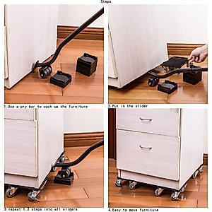 Heavy Duty Furniture Lifter with 4 Sliders for Easy and Safe Moving Kit, Rubber Wheels w Brake 360° Rotatable Appliance Mover Dolly, Table Corner Fixing, Max Up for 1100LBS/500KG (5-Square)