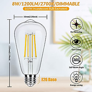 Dimmable Vintage LED Edison Light Bulbs 100W Equivalent, 8W ST58 Soft White 3000K 1200Lumens ST19 Antique LED Filament Bulbs, E26 Base, Clear Glass, CRI90+, Great for Home Bathroom Kitchen(4 Pack)