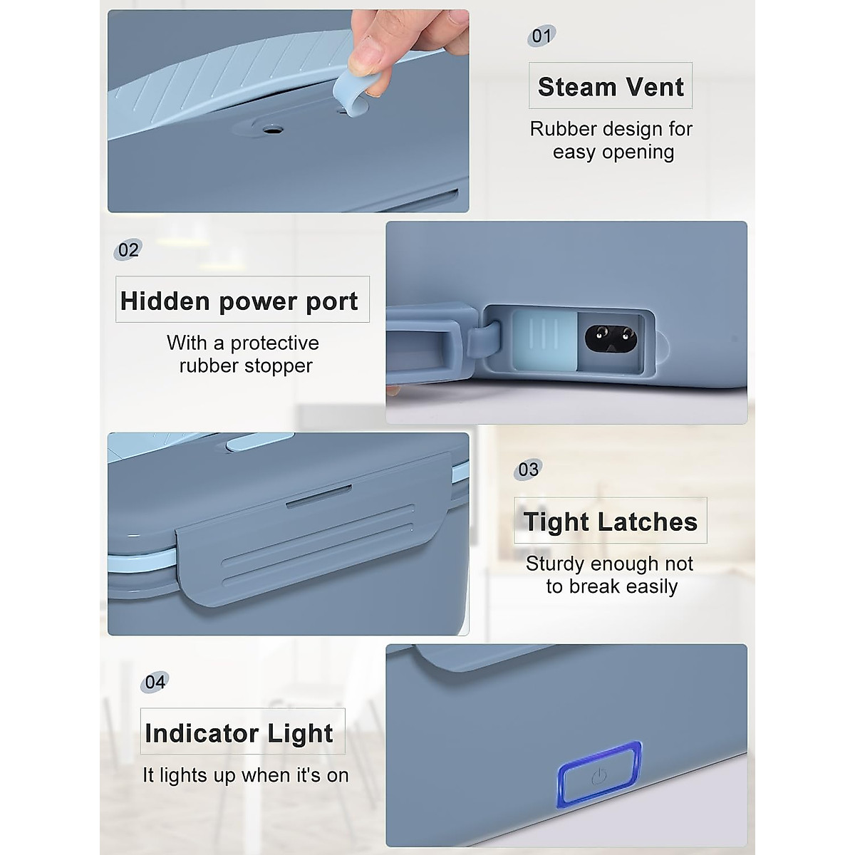 Monteka Electric Lunch Box Food Heater, Upgrade 100W High Power Portable Food Warmer, Heated Lunch Box for Adults Car/Home with 1.8L Removable Stainless Steel Container, 12V/24V/110V/220V, Blue