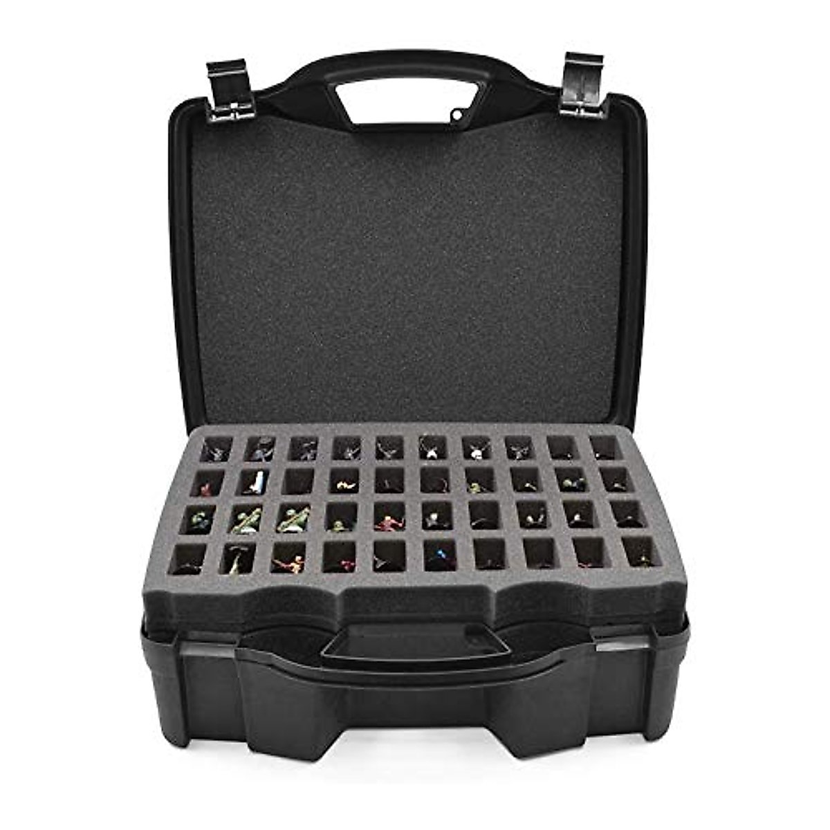 CASEMATIX Miniature Storage Hard Shell Figure Case - 80 Slot Figurine Minature Carrying Case with Customizable Foam Layer for Large Miniatures Compatible with Warhammer 40k, DND & More!