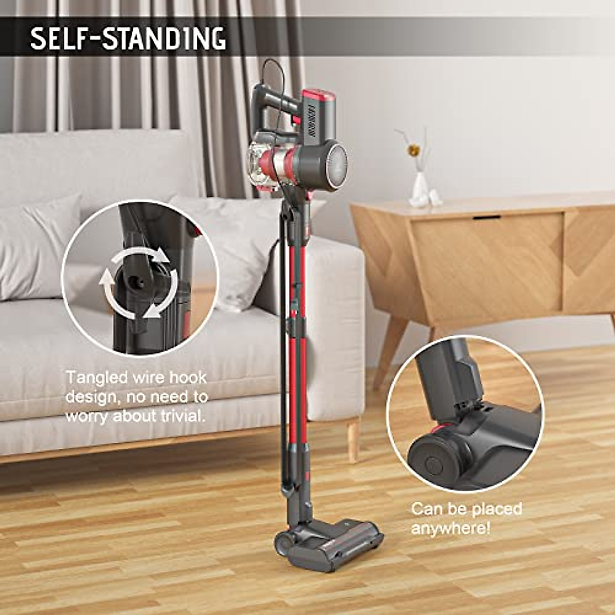 Corded Stick Vacuum Cleaner, 600W 20Kpa Stick Vacuum with Anti-Tangle Motorized Led Floor Brush 6-in-1 Self-Standing&Multi-Tool, Lightweight Handheld Vacuum for Hardwood Floor/Carpet/Pet Hair A300