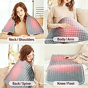 Heating Pad, 10 Heat Settings & 3 Timer Settings with Auto Off, Wet & Dry Heat Therapy Electric Heating Pad, Relieves Back, Neck, Shoulder & Abdominal Pain Heat Pad, Machine Washable, 12" x 24"(Grey)