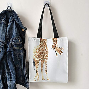 Moslion Giraffe Tote Bag Wild Animal Watercolor Giraffe with Brow White Feather Canvas Bag Large Shoulder Handbag Reusable Shopping Bags for Women Girls School 15x16 Inch