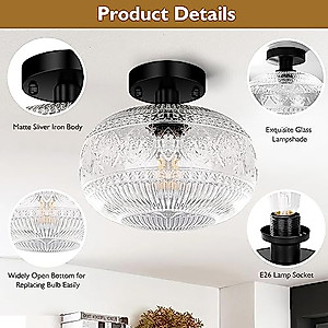 ONELEJA Black Semi Flush Mount Ceiling Light Fixture, Hallway Light, Globe Glass Ceiling Light, Overhead Light Fixture, Kitchen Lighting fixtures Ceiling, Light Fixtures for Porch Entryway Bathroom