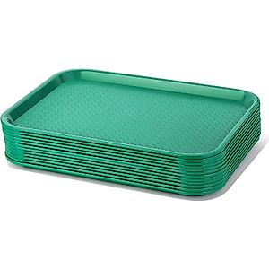 TrueCraftware-Set of 12 Plastic Fast Food Tray 10 1/2" X 13 5/8" Green Color- for Café Standard Cafeteria/Fast Food Tray Restaurant Serving Trays Set for Coffee Table Kitchen Party