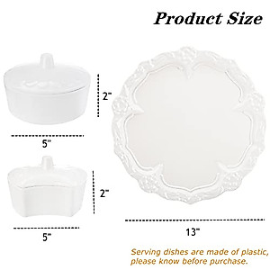 Lyellfe Divided Serving Dishes, Plastic Snack Appetizer Tray with Lid, 13 Inch Dry Fruit Veggie Bowls with 6 Compartments, White Relish Tray for Candy, Chips and Dip, Veggie