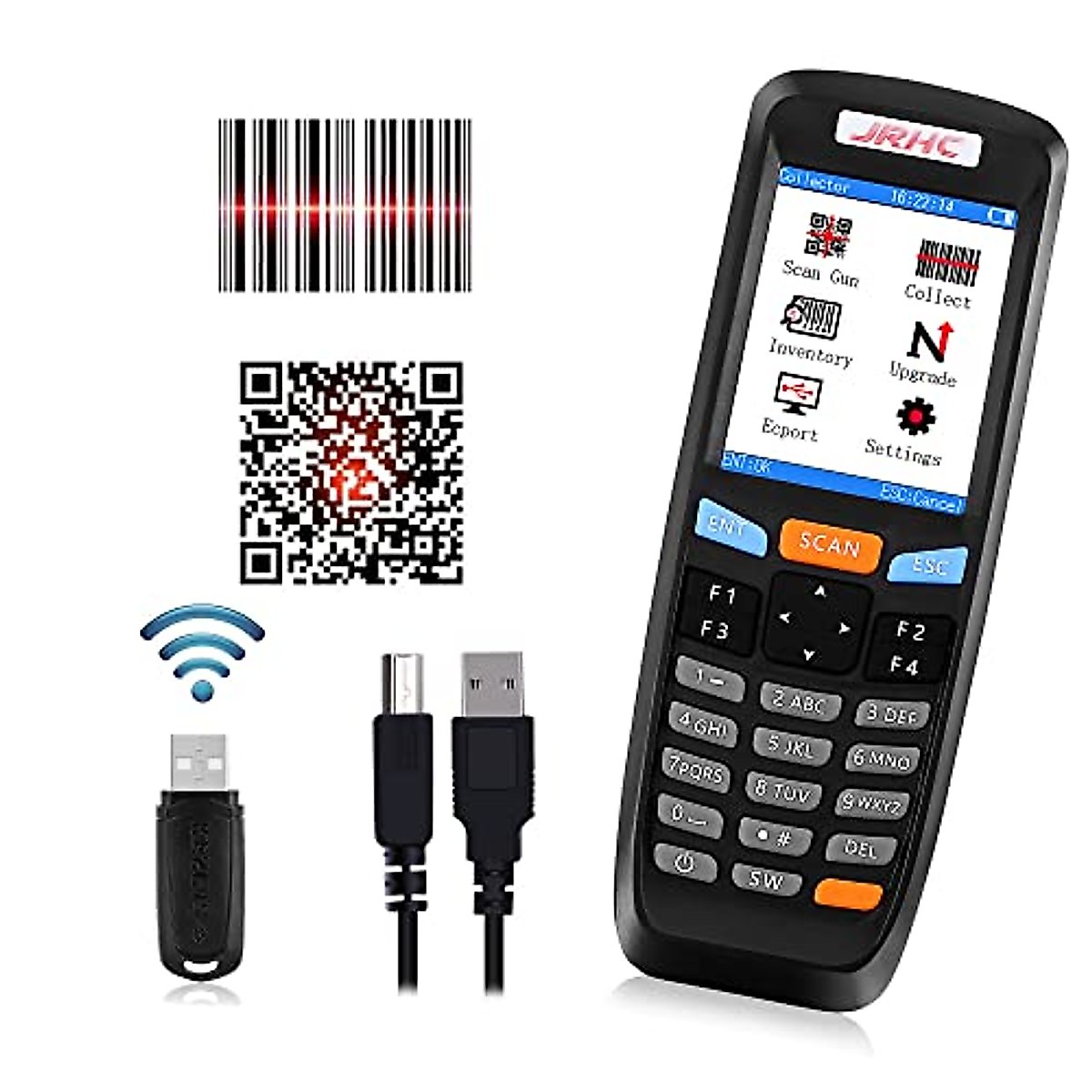 2D Wireless Barcode Scanner,JRHC Portable Inventory Scanner & Data Collector 2.4G Bar Code Reader Long Transmission Distance with 2.8 Inch LCD Screen for Werehouse,Library,Pharmacy,Supermarket,Store