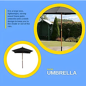 Germisept Marrin Black 7.5ft Patio Umbrella with Hand Crank and Wood Pole Base - Made from Recycled Water Bottles