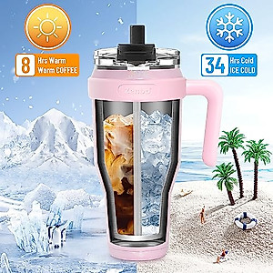 Zenbo 40 oz Glitter Tumbler with Handle–Stainless Steel Vacuum Insulated Mug Cup with Handle, Lid and Straw, Keeps Drinks Cold up to 34 Hours–Sweat-Proof Body, Dishwasher Safe