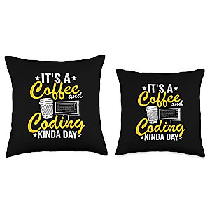 Coding Geeks & Nerd Computer Science Gifts For Men It's A Coffee and Coding Kinda Day Geek Computer Programmer Throw Pillow, 16x16, Multicolor