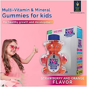 Organic Touch British Life Sciences Happi Kidz Multivitamin Gummies for Kids (60 Gummy Bears) with Vitamins and Minerals for Growth and Immunity, Orange & Strawberry Flavour