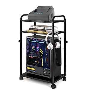 Bfttlity PC Stand 3-Tier Computer Tower Stand Height Adjustable CPU Stand with Locking Caster Wheels for Office Home Fits Most PC