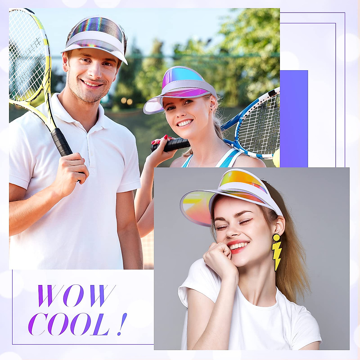 24 Pieces Sun Visor Hats Adjustable Beach Golf Cap Clear Visor Hats for Women Men UV Protection Translucent Hat for Sports Outdoor Activities (Silver, Purple, Blue)