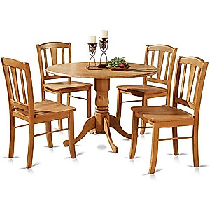 East West Furniture Dublin 5 Piece Kitchen Set for 4 Includes a Round Room Table with Dropleaf and 4 Dining Chairs, 42x42 Inch, Oak