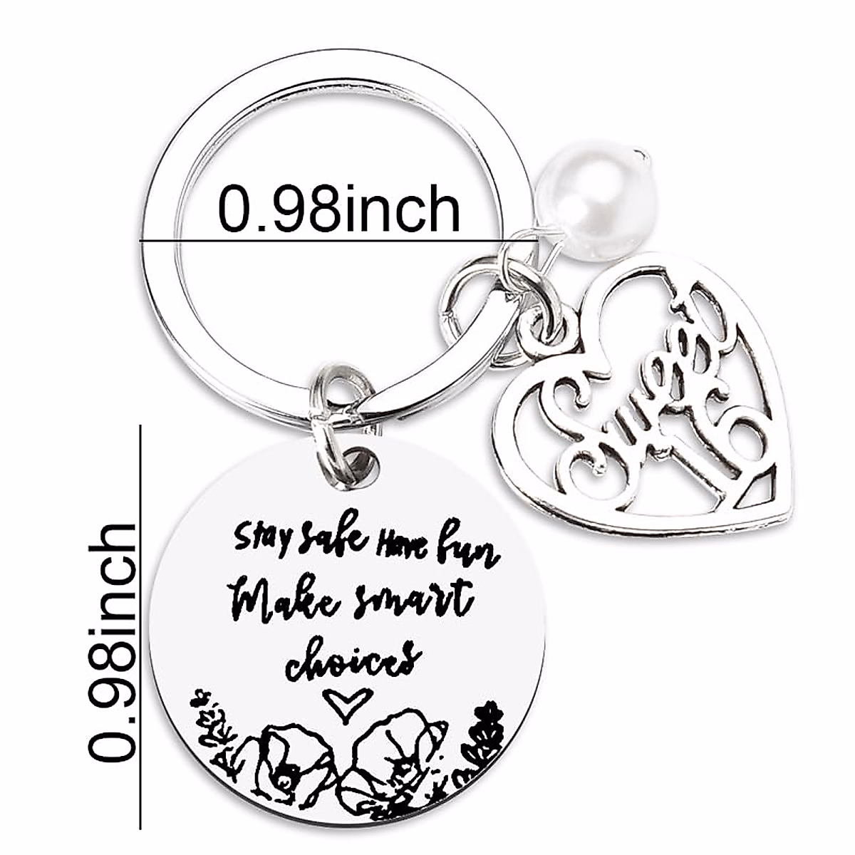 YangQian 16th Birthday Gifts for Girls New Driver Keychain for Girls 16 Year Old Girl Gifts for 16 Girl Daughter New Driver Stay Safe Have Fun Make Smart Choices Engraved Keychain