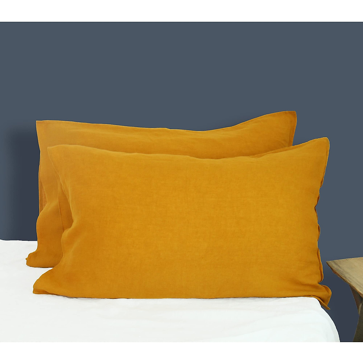 L Linen World Linen Duvet Cover Set 100% Stone Washed French Flax Pure Linen Duvet Covers Cooling Duvet Cover Queen Size Linen Bedding Set 1 Linen Duvet Cover 2 Pillowcases (Yellow,Queen)